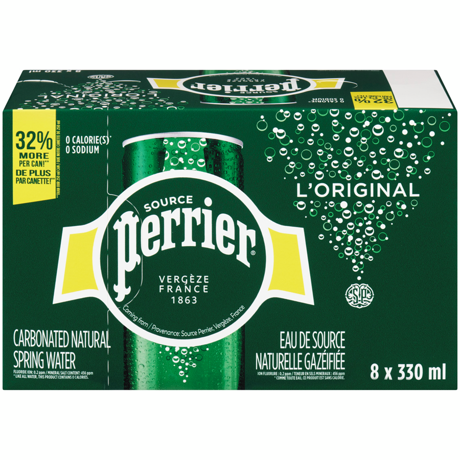 CANETTE D'EAU DE SOURCE NATURELLE GAZÉIFIÉE PERRIER, 8 X 330ML — Nuvo ...